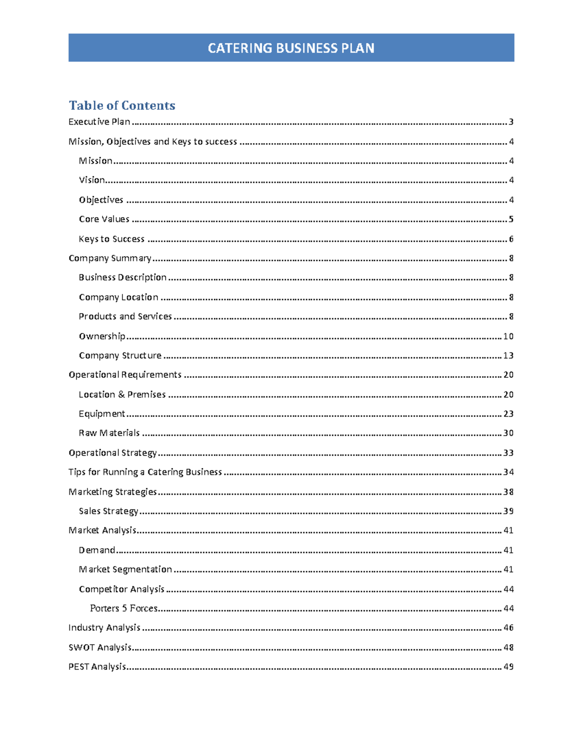 Catering Business Plan Outline: Key Components & Strategies - Studocu