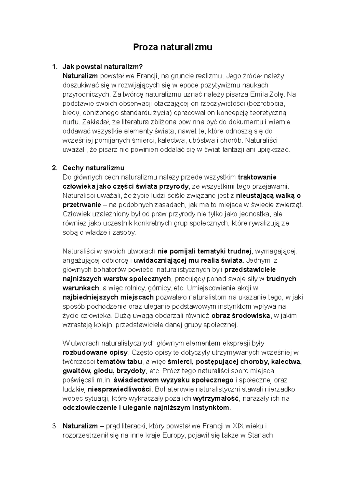 Naturalizm: definicja, cechy i twórczość Émile'a Zoli - Studocu