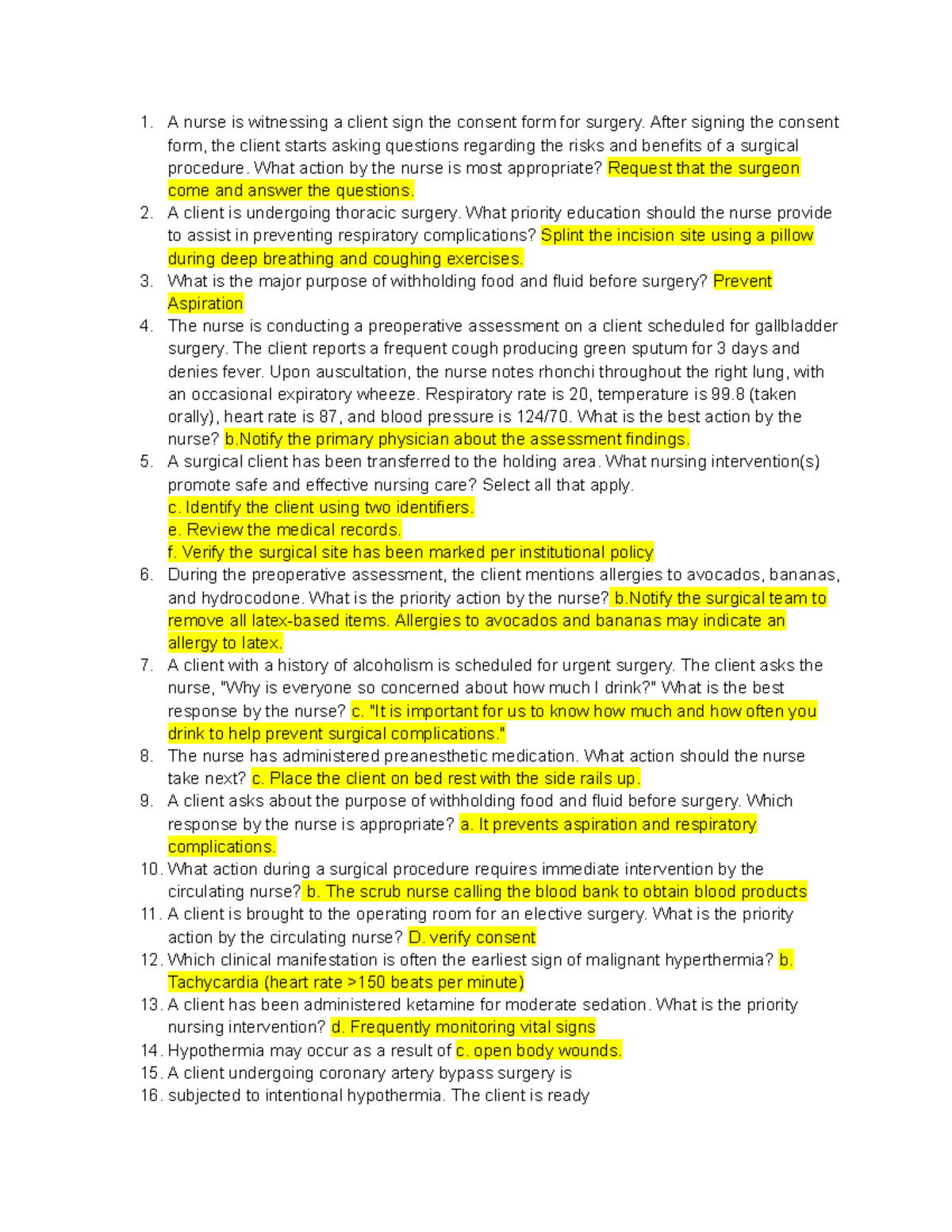 Exam 2 Review Questions for NUR395: Preoperative & Intraoperative Care ...
