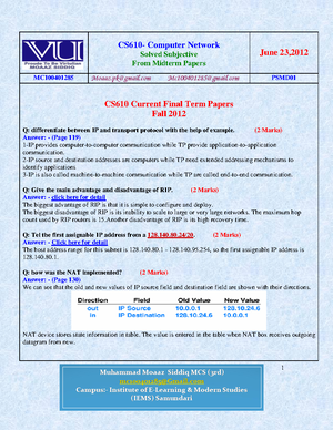Updated Sample Paper CS610 p - Sample Paper FINALTERM EXAMINATION Fall 2022 CS610P - Computer ...