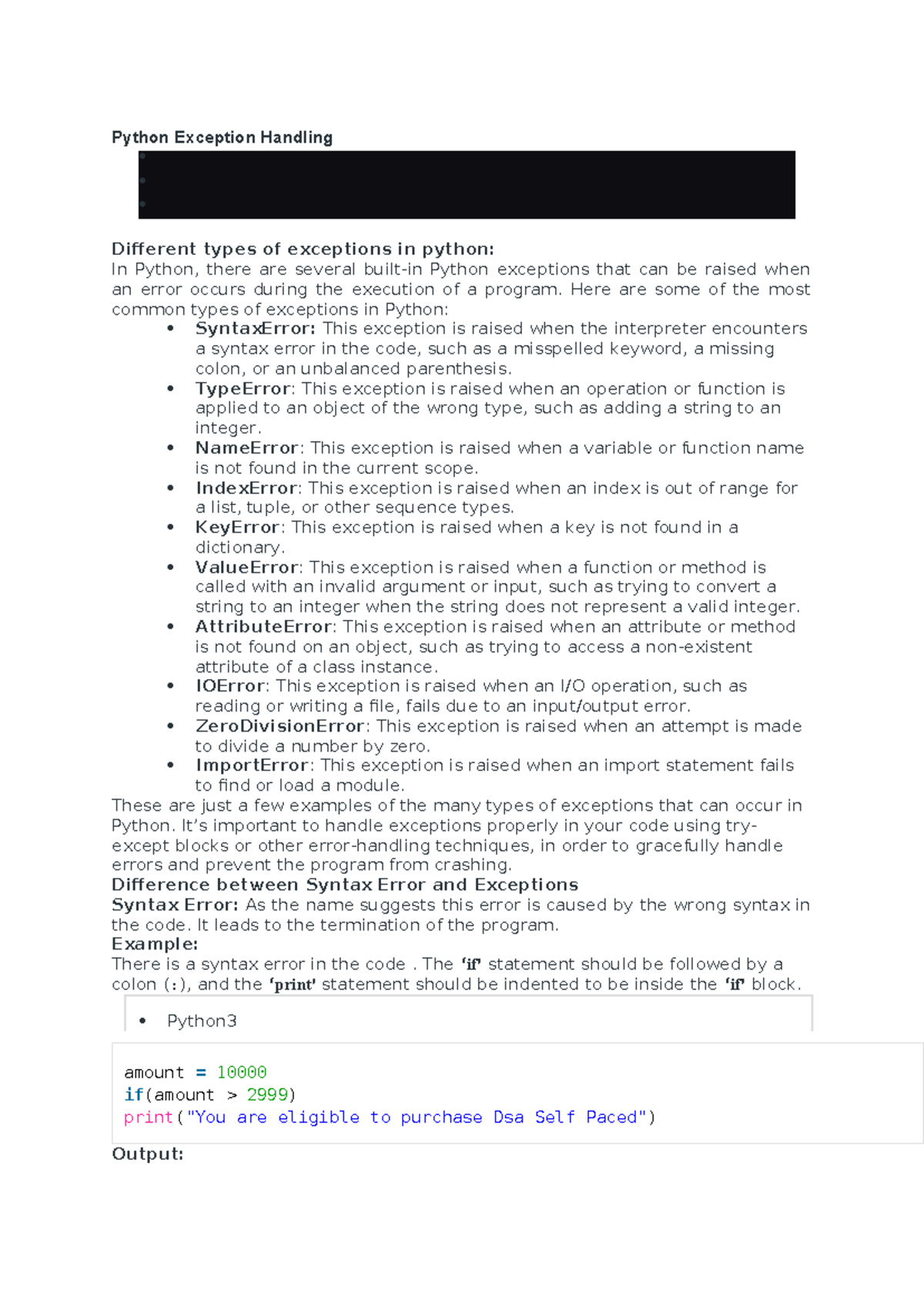 Exception handling - Python Exception Handling Different types of ...