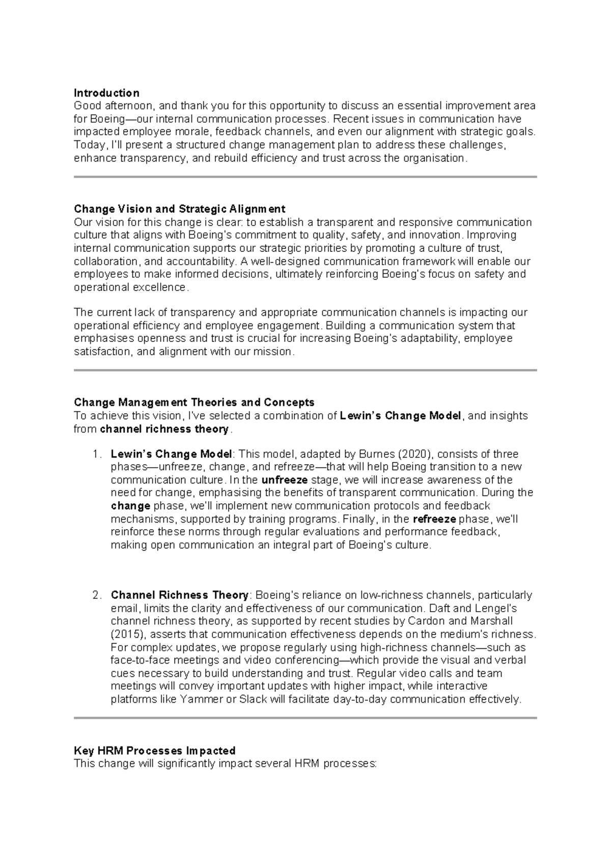 Boeing Change Management Plan for Enhanced Internal Communication - Studocu