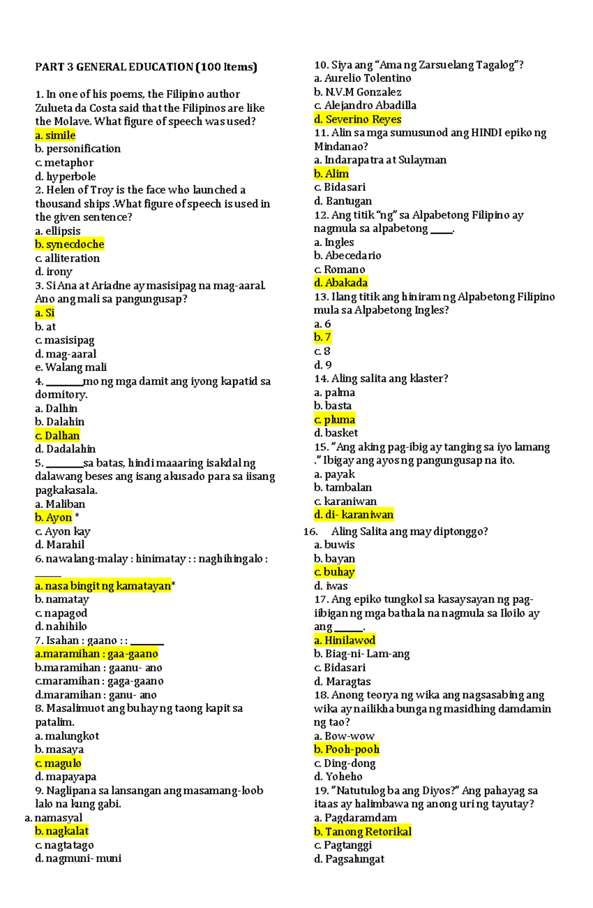 LET Reviewer: Professional Education Part 1 - 150 Items with Answer Key - Studocu