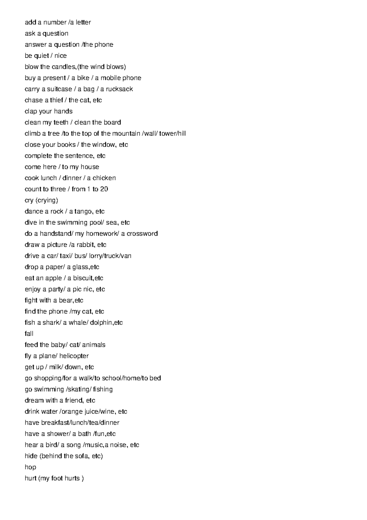 Verbs List for English - ENG101: Essential Actions and Activities - Studocu