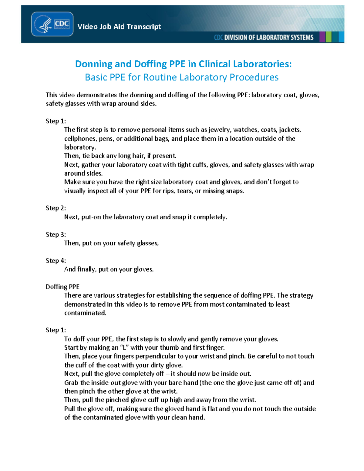 Basic PPE for Routine Laboratory Procedures 508 - Video Job Aid ...