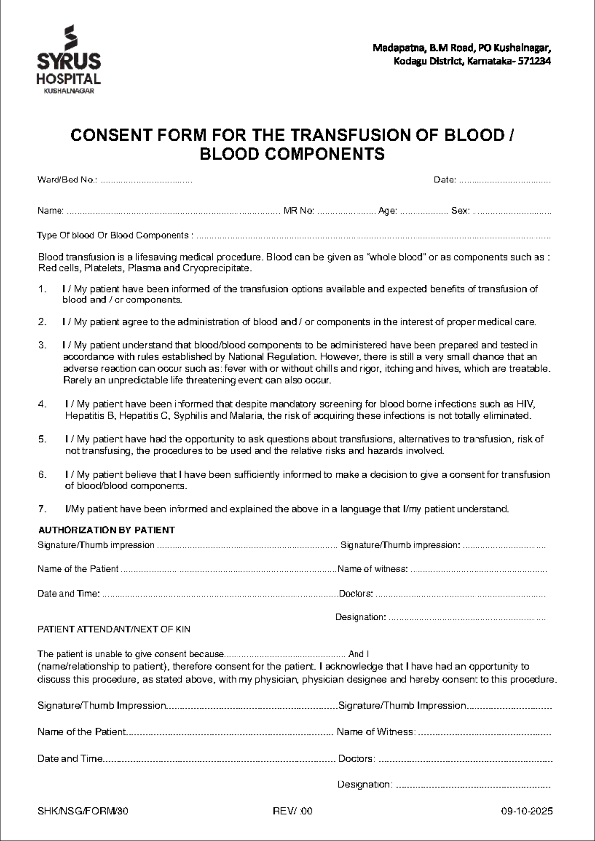 Blood Transfusion Consent Form - Syrus - Studocu