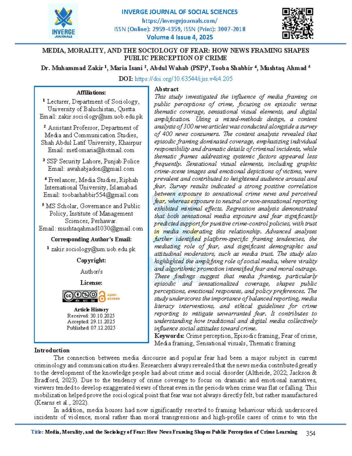 Media Framing and Public Perception of Crime: Insights from INVERGE ...