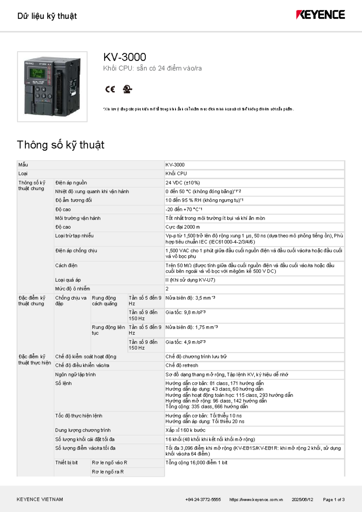 Dữ liệu kỹ thuật Khối CPU KV-3000: Thông số và Đặc điểm - Studocu