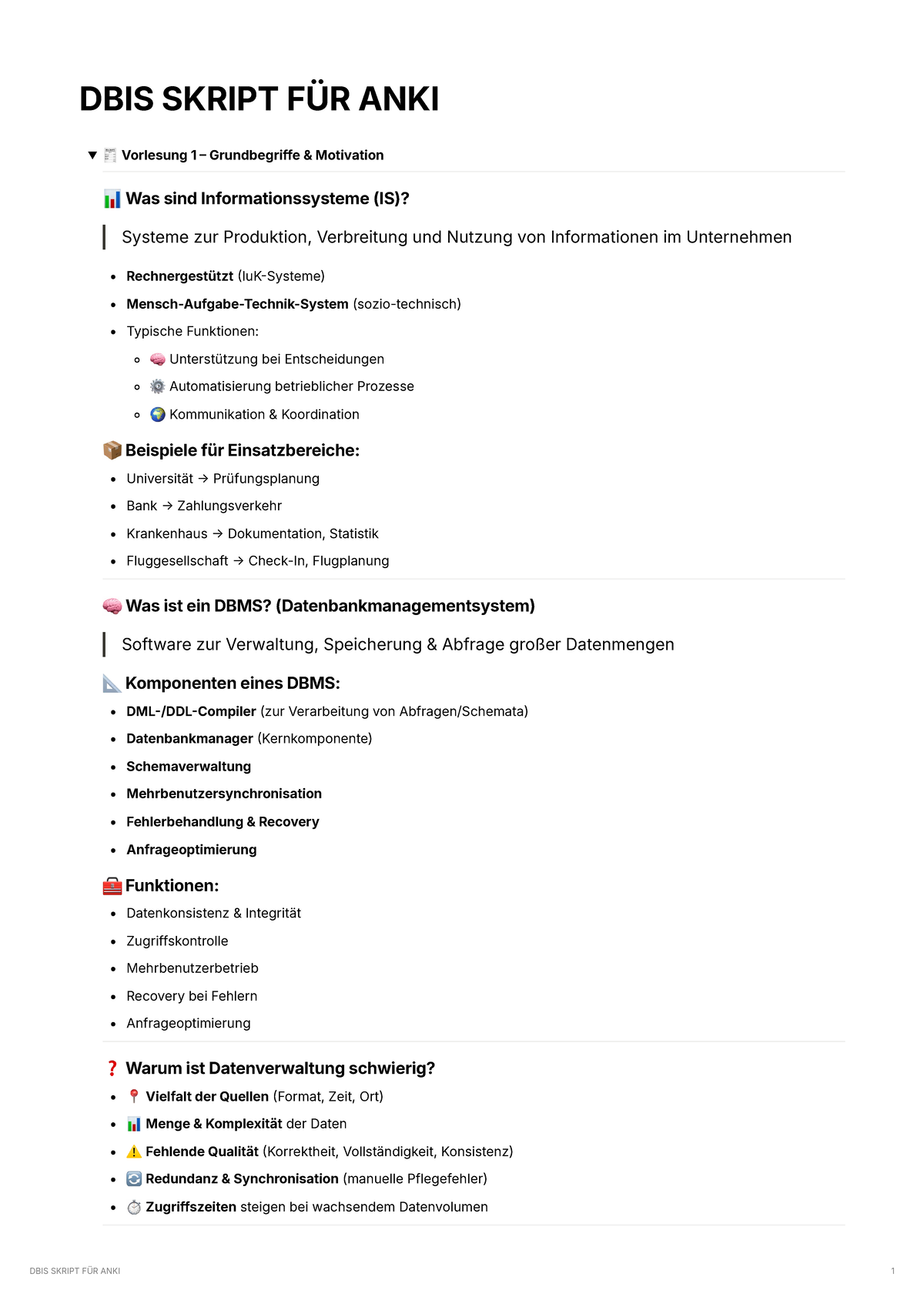 DBIS SKRIPT FÜR ANKI - Vorlesungen und Grundlagen (sose25) - Studocu