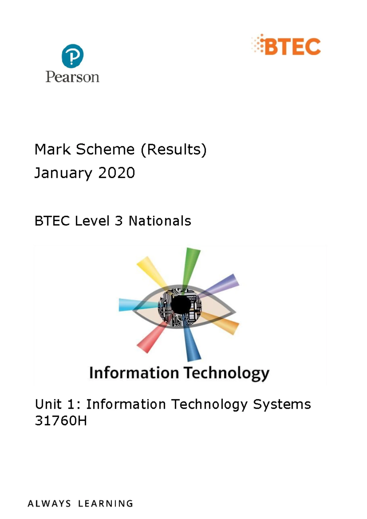 BTEC IT Unit 1 Mark Scheme - January 2021 (31760H) - Studocu