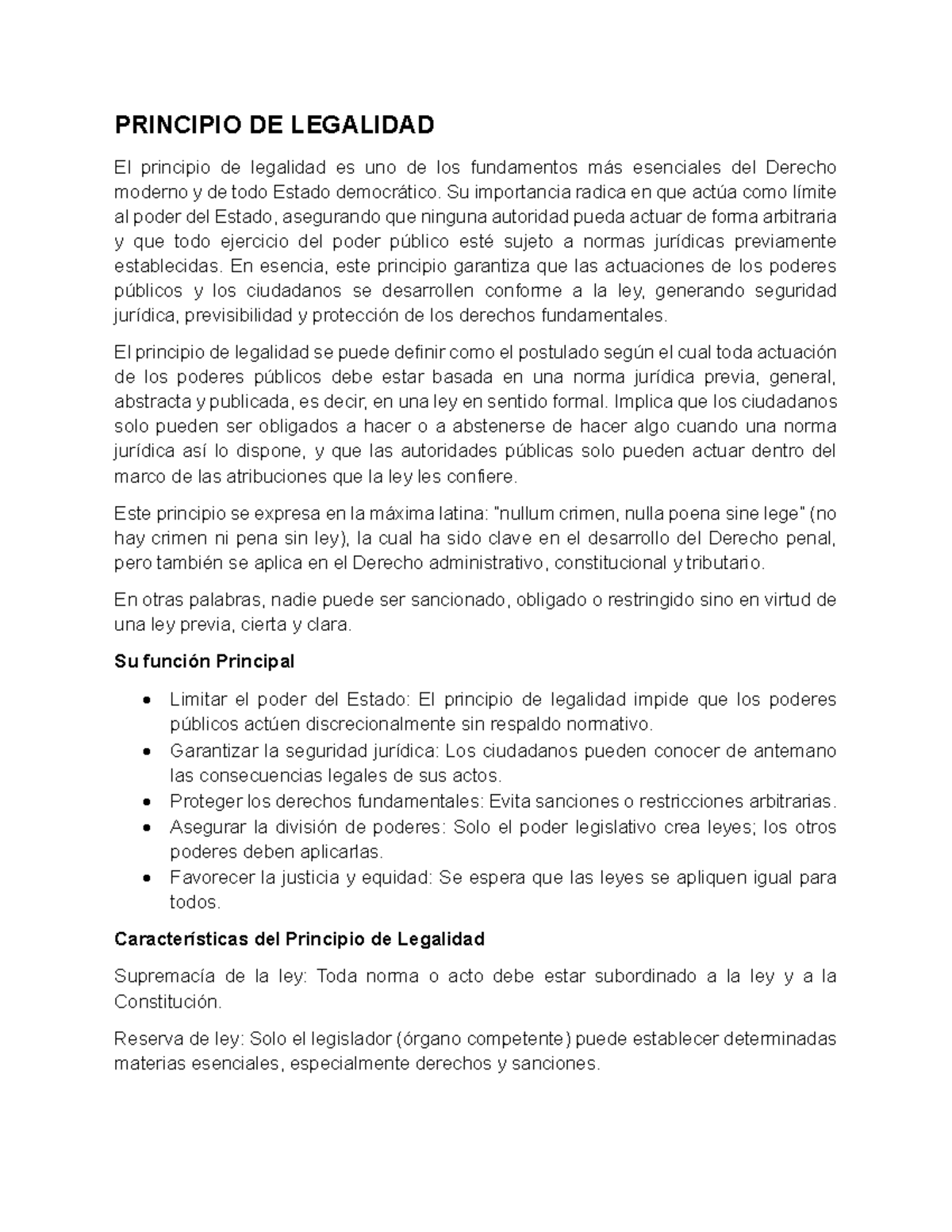 Principio de Legalidad: Fundamentos y Características Esenciales - Studocu