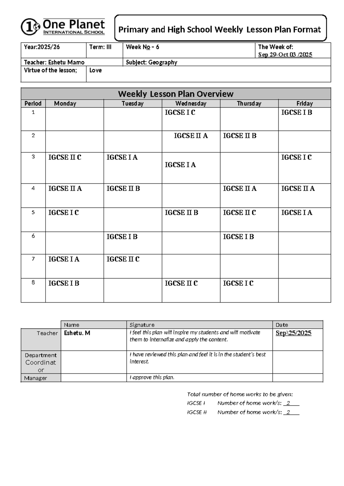 IGCSE Geography Weekly Lesson Plan - Term Overview - Studocu