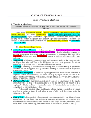 1 - Module 1 The Teaching Profession: Elements, Meaning and its ...