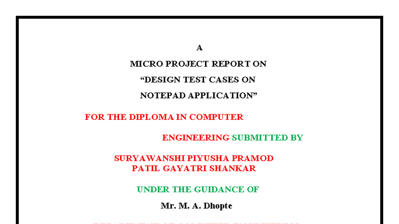 Micro Project Report: Test Cases for Notepad - Diploma in Computer ...