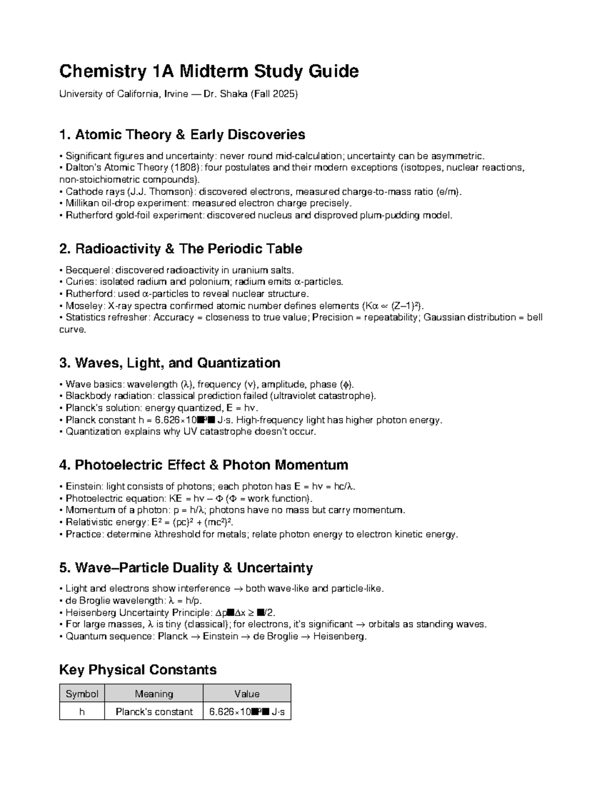 Chemistry 1A Midterm Study Guide - UC Irvine (Fall 2025) - Studocu