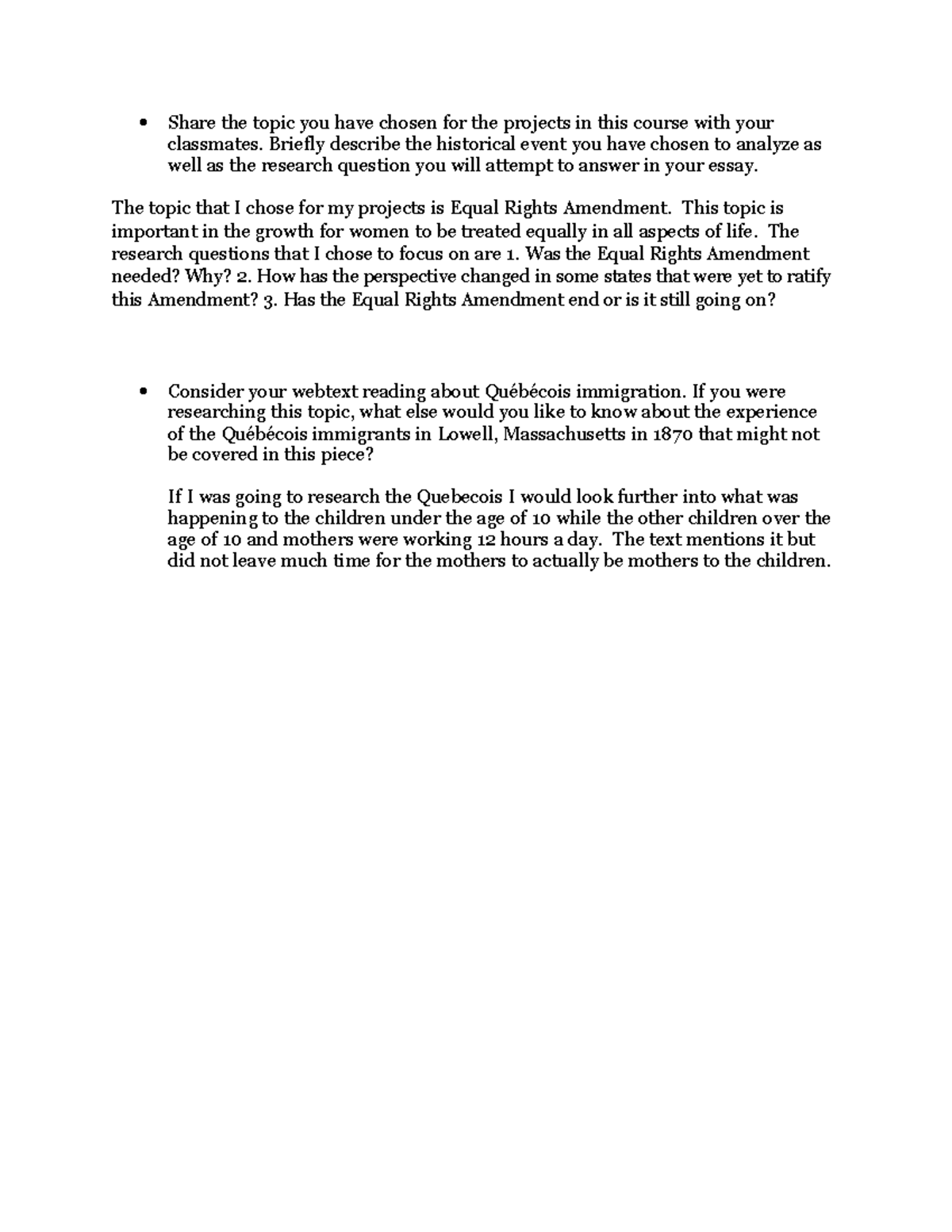 Module 2 Discussion: Exploring Equal Rights Amendment & Québécois ...