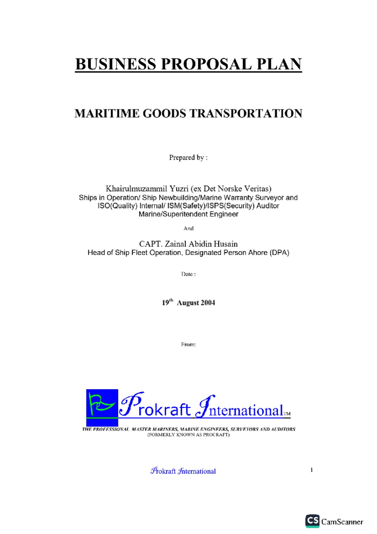 Business Proposal Plan for Maritime Goods Transportation (Course Code ...