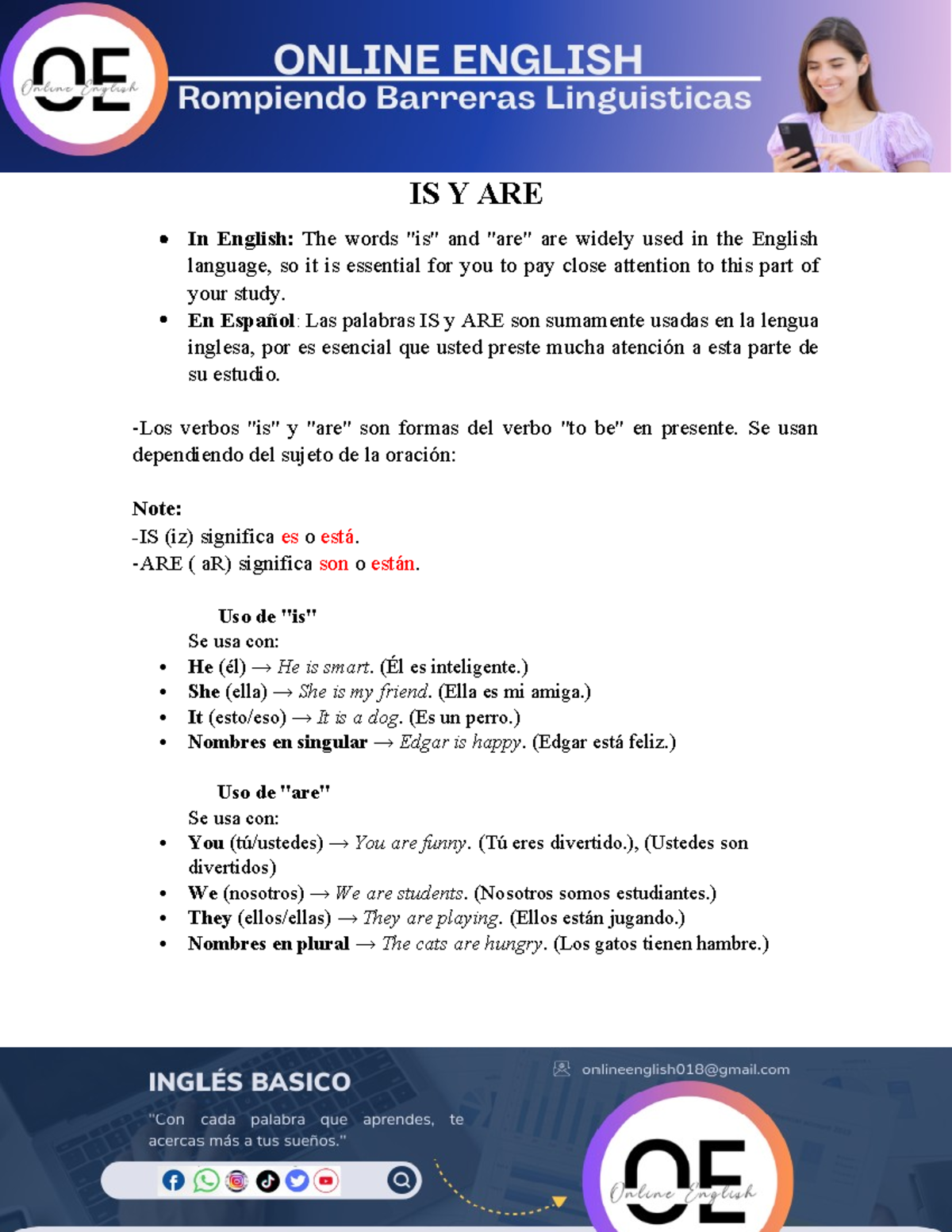 IS Y ARE: Uso Correcto de "Is" y "Are" en Inglés - Studocu