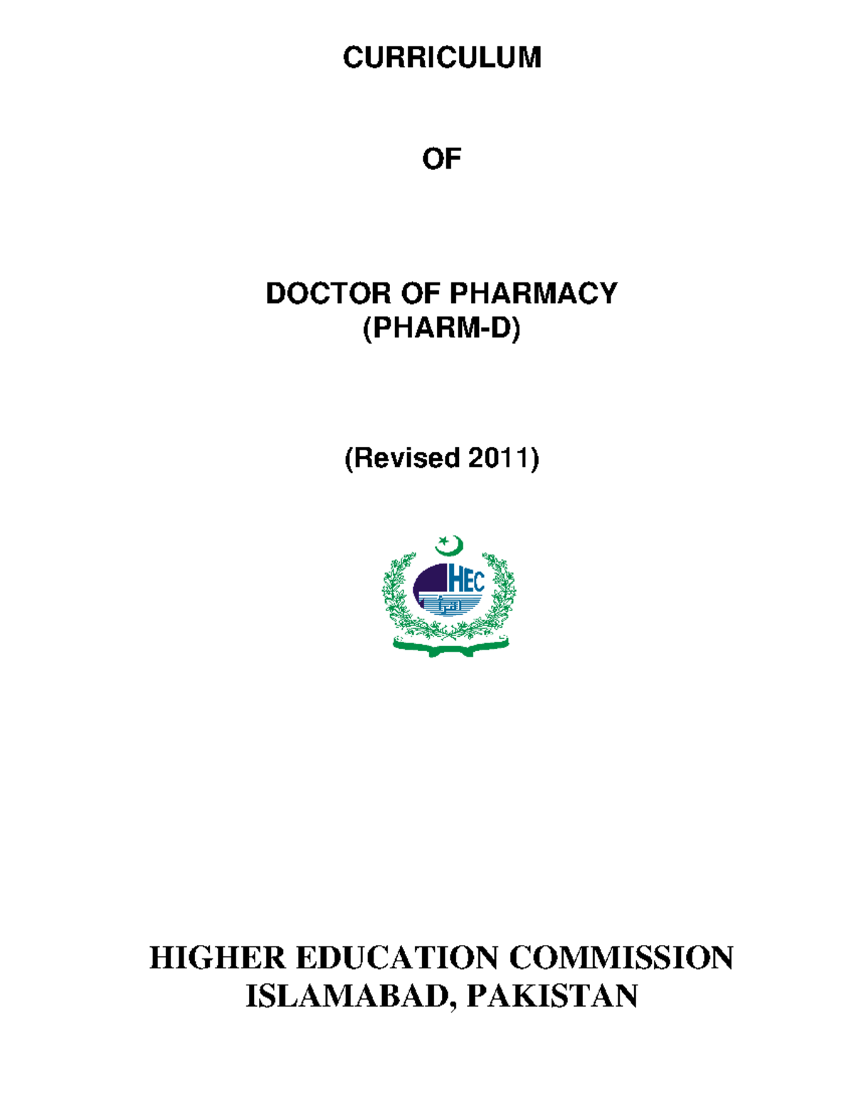 Pharmacy 2010-11 Revised Curriculum for Pharm-D Program - Studocu