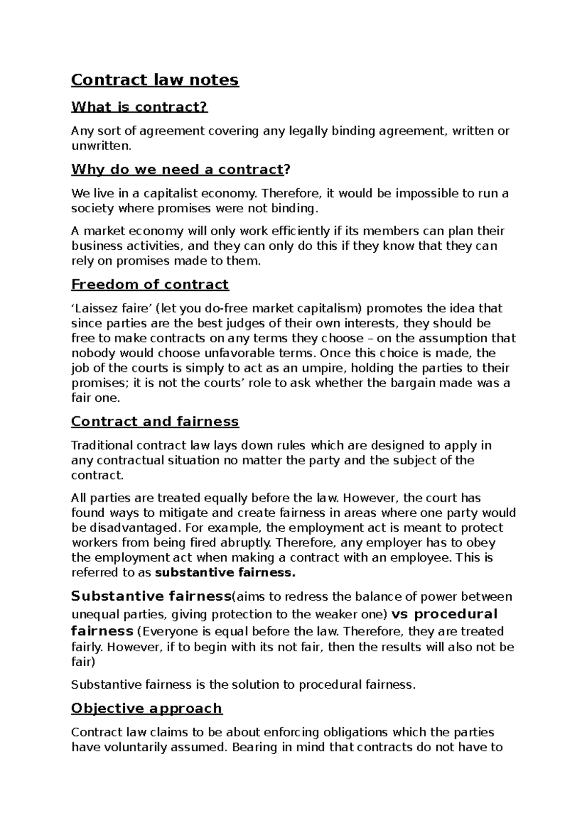 Contract Law Summary Notes (Course Code: CL101) - Studocu