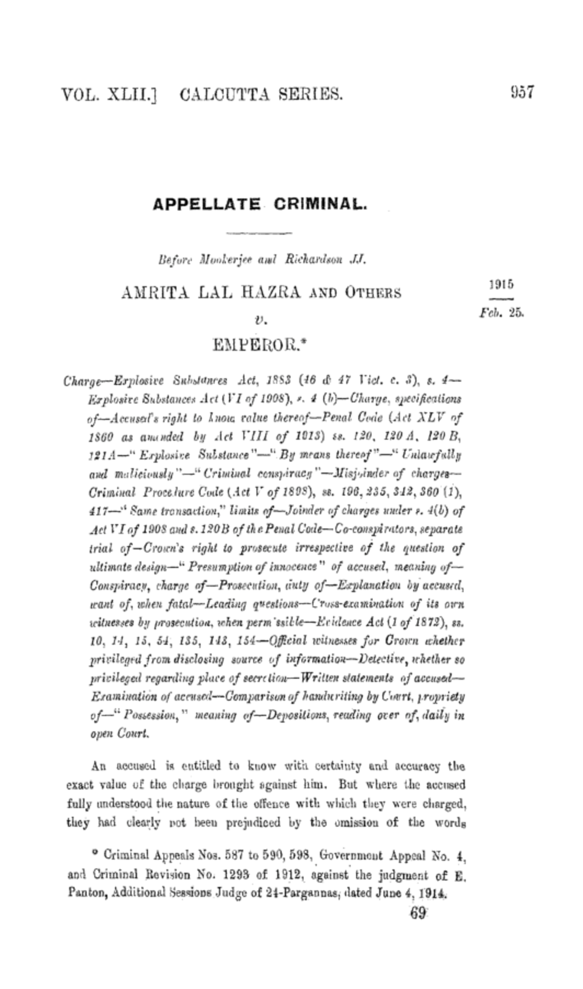 Amrita Lal Hazra and Otthers v. Emperor (957-1028) - VOL. XLIL ...