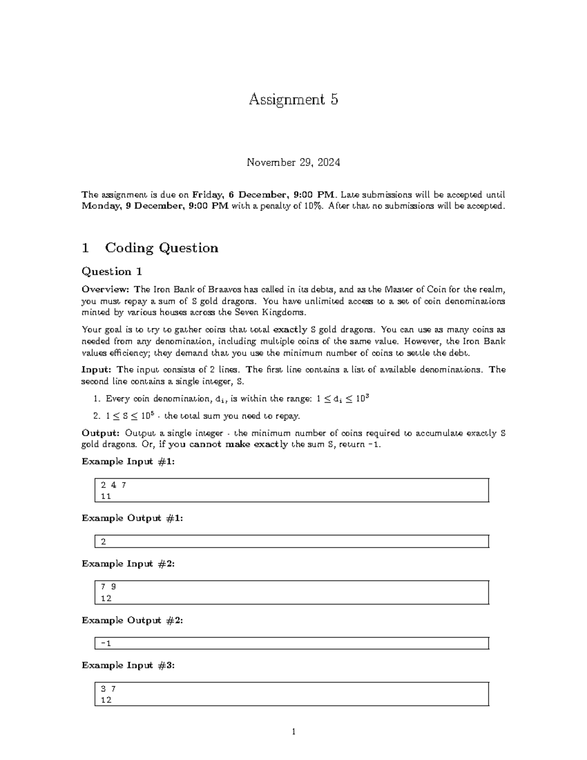 Cmput 274 Assignment 5: Coin Denomination Problem Analysis - Studocu