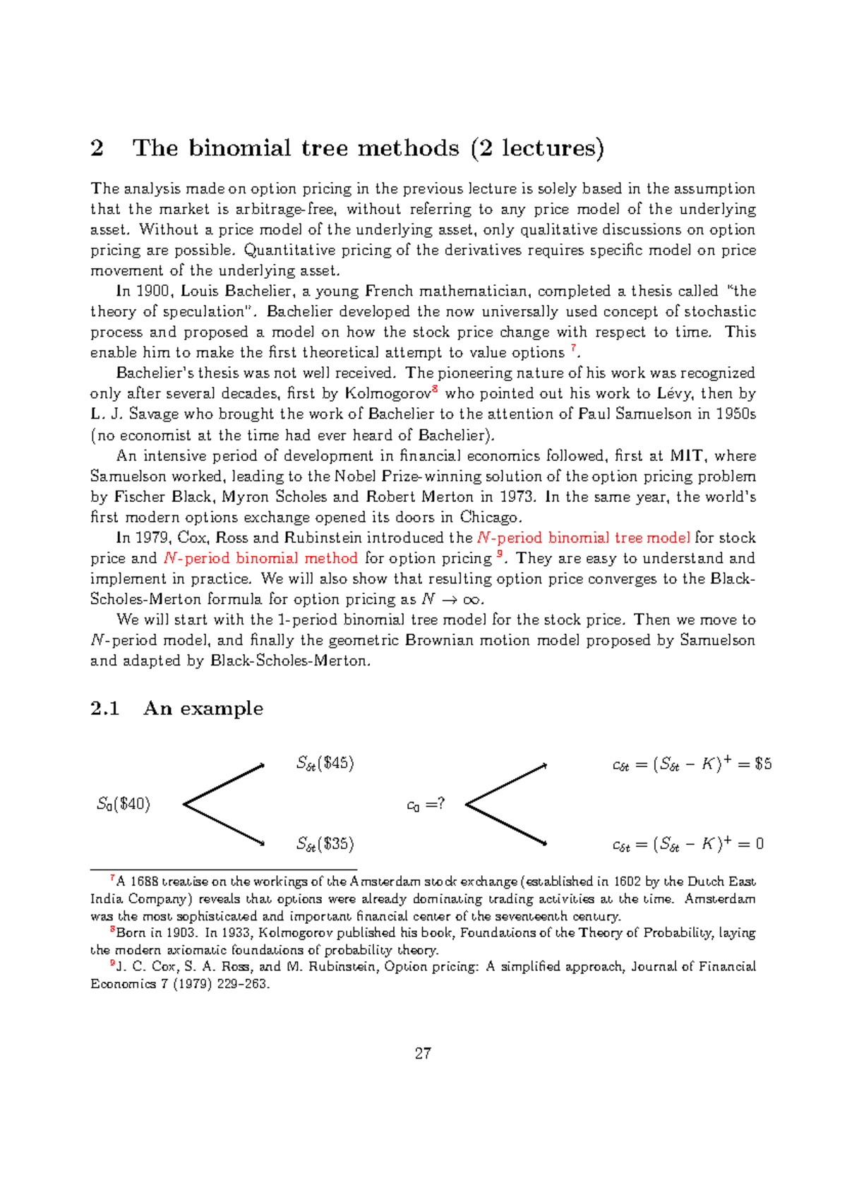 Binomial Tree Methods in Option Pricing (Course Code: Chap2) - Studocu