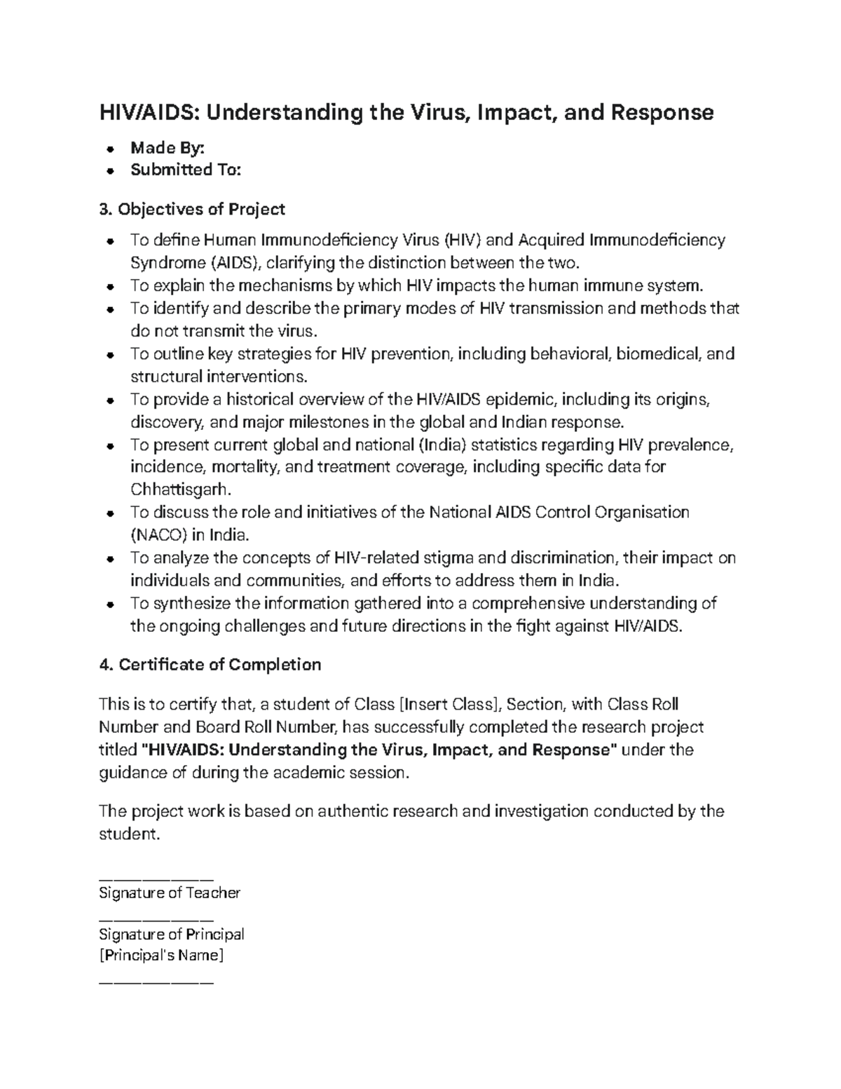 AIDS Project Research Outline - HIV/AIDS: Understanding the Virus ...