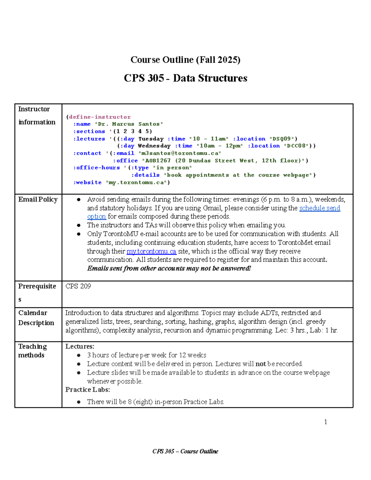 CPS 305 F2025 - Comprehensive Course Outline on Data Structures - Studocu