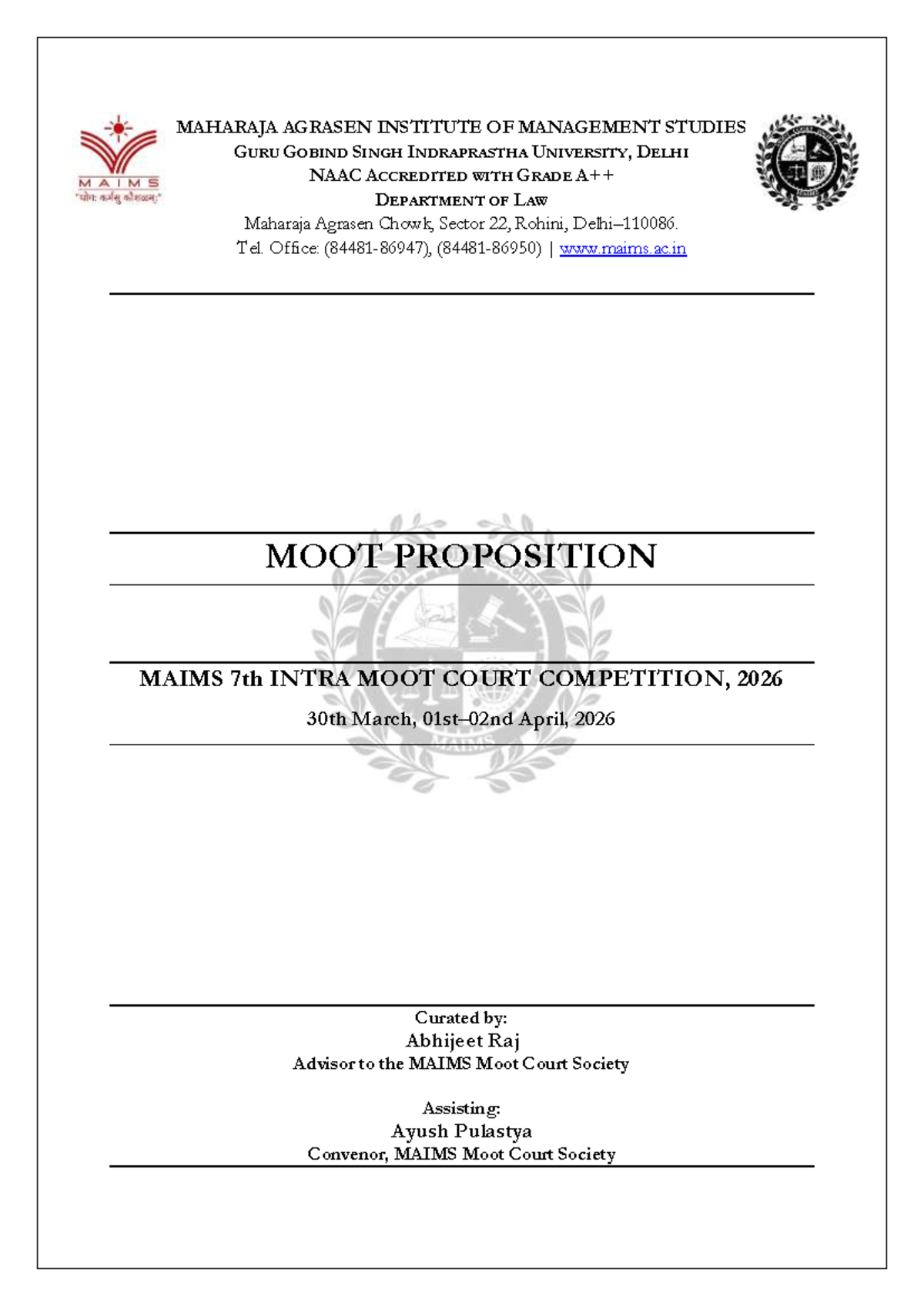 Moot Proposition for 7th Intra Moot Court Competition 2026 - Studocu