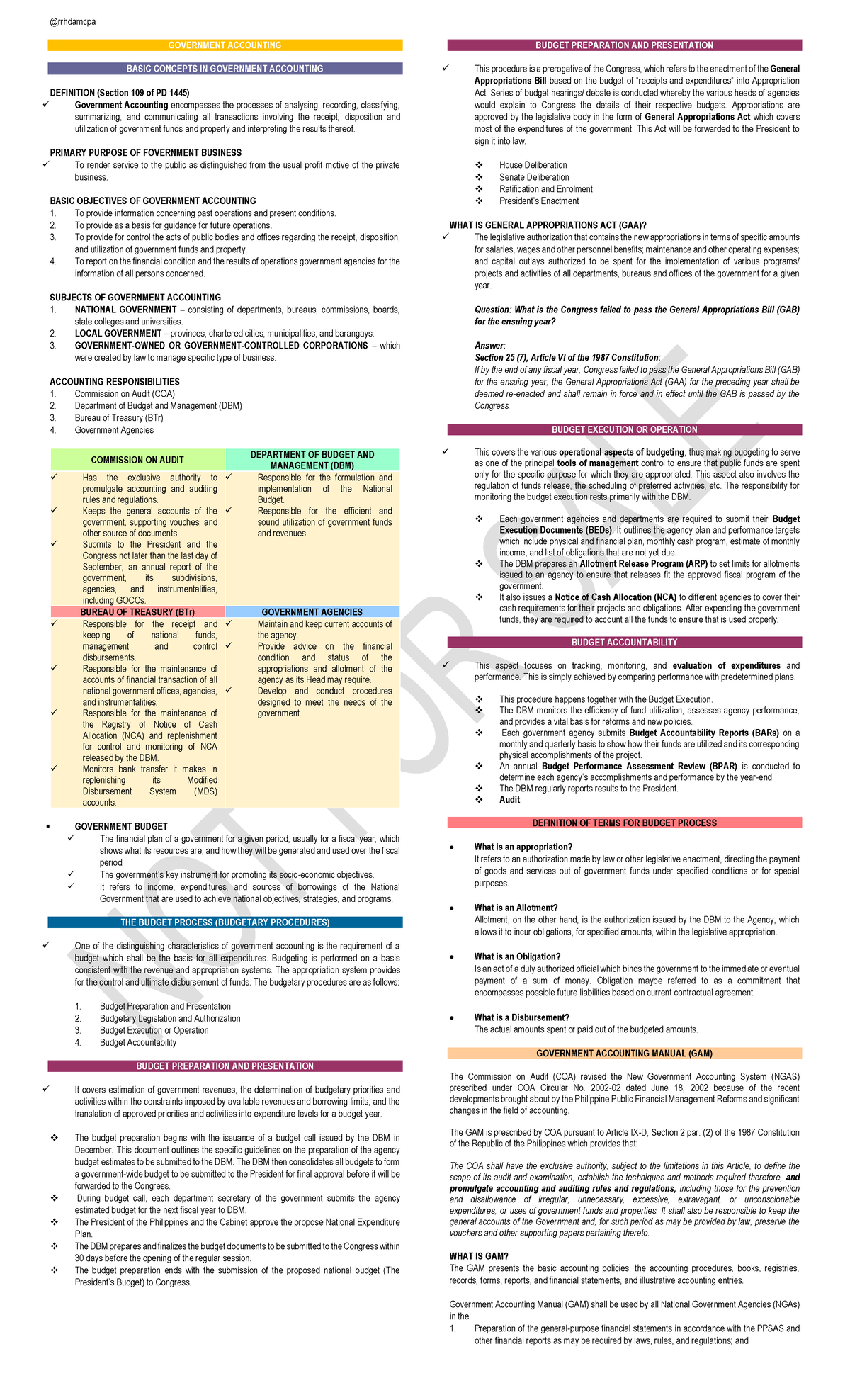 GOVERNMENT ACCOUNTING (GA) BASIC CONCEPTS: BUDGET PREPARATION ...
