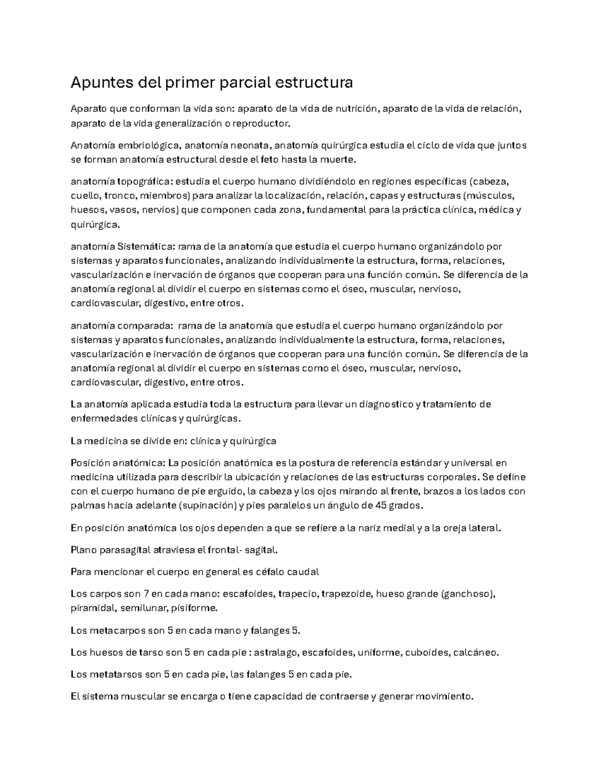 Apuntes del Primer Parcial: Anatomía y Estructura del Cuerpo Humano ...