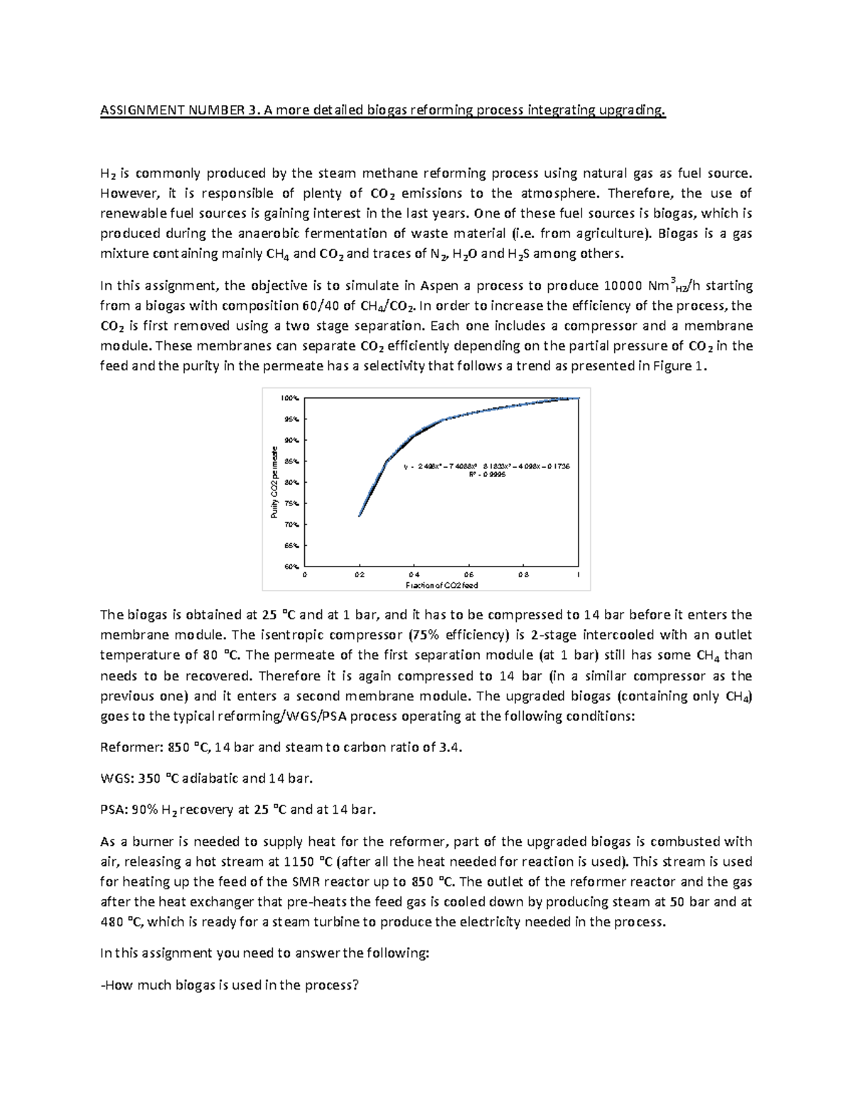 Assignment 3: Biogas Reforming Process Design and Simulation - Studeersnel