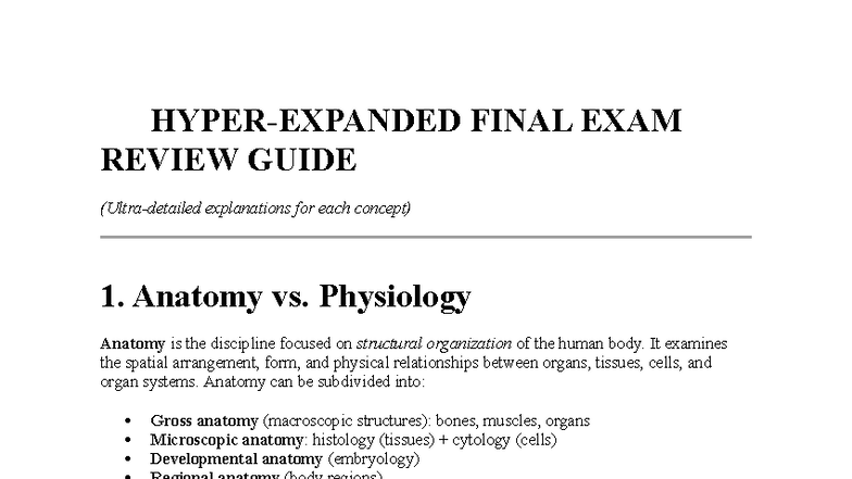Hyper-Expanded Final Exam Review Guide for A&P 101 - Studocu
