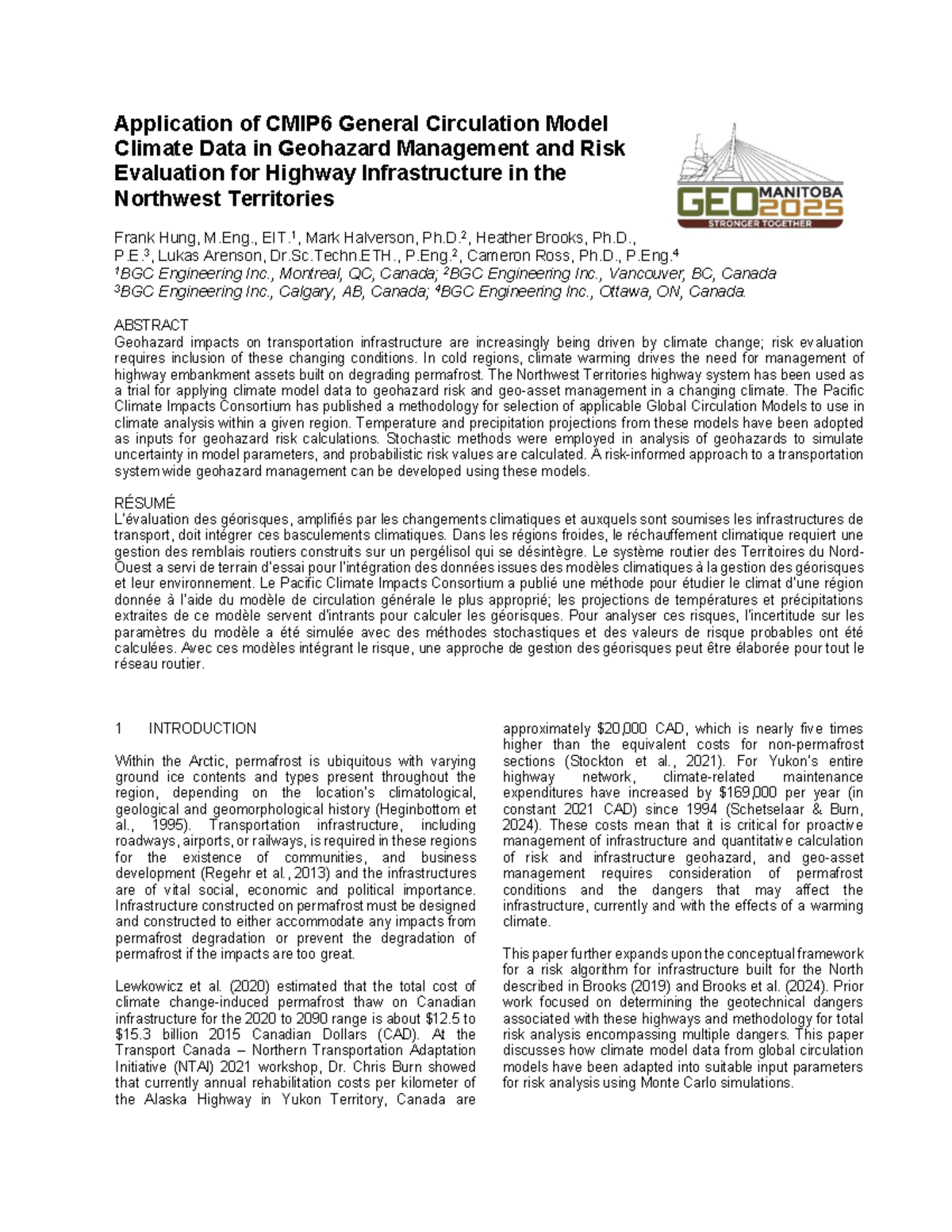Application of CMIP6 Climate Data for Geohazard Risk in NWT ...