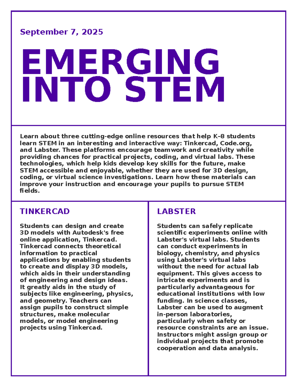 EML 463: Enhancing STEM Learning with Tinkercad, Code.org, and Labster ...