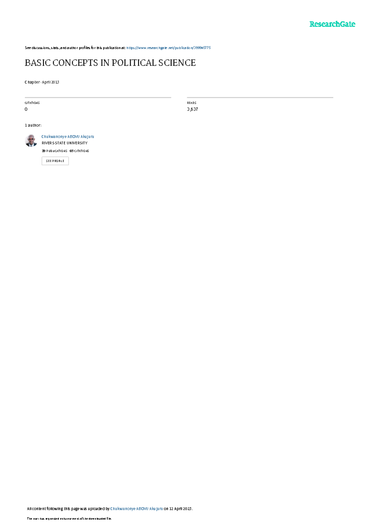 INTRO TO POLITICAL SCIENCE I: Basic Concepts in Political Science ...