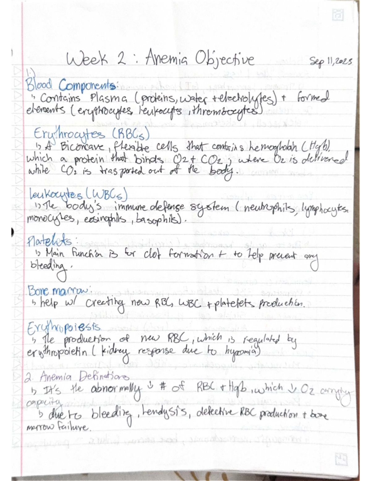 Anemia Objectives and Definitions - Week 2 (Course Code: 3) - Studocu