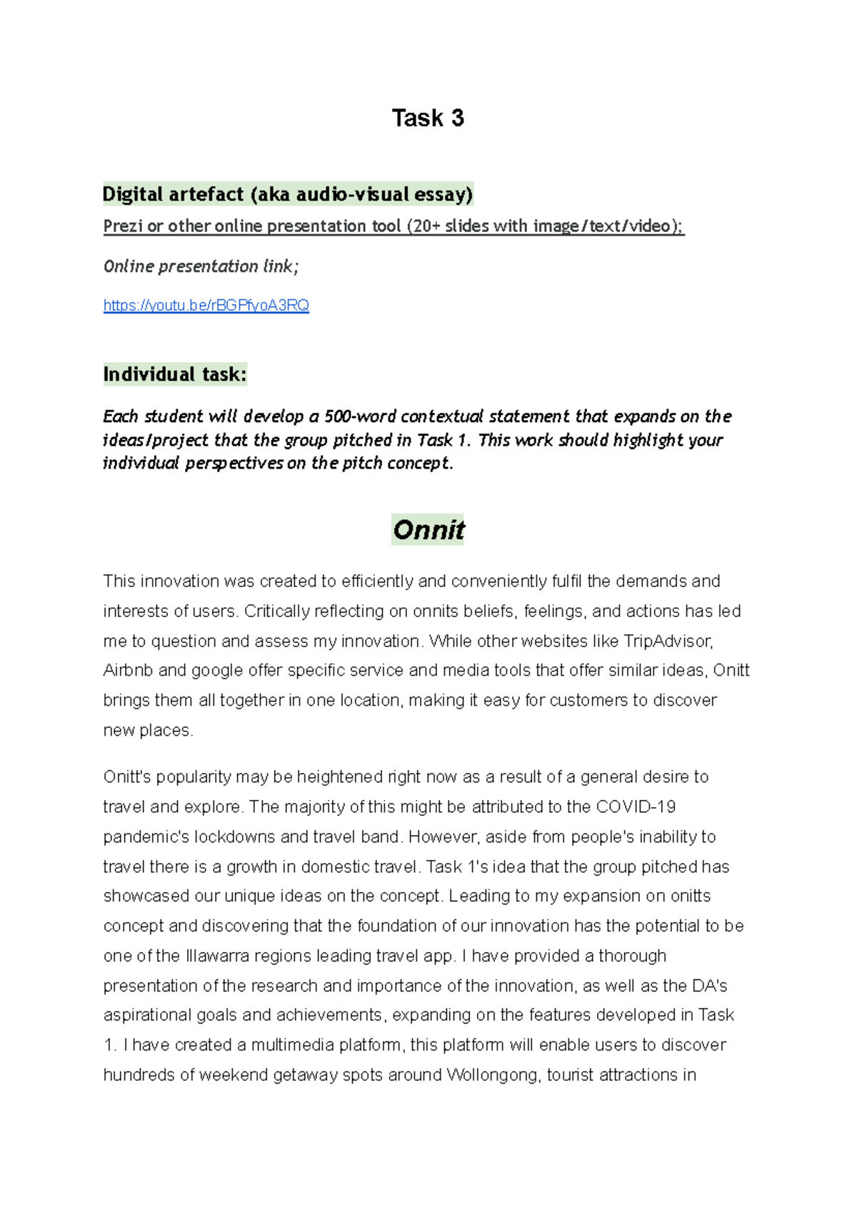 Digital artefact example of an innovation - Task 3 Digital artefact ...