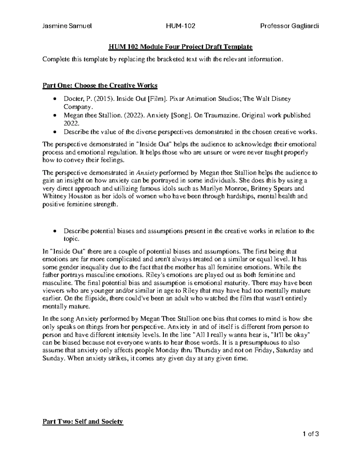 HUM 102 Module 5 Project Draft: Understanding Identity & Humanities ...