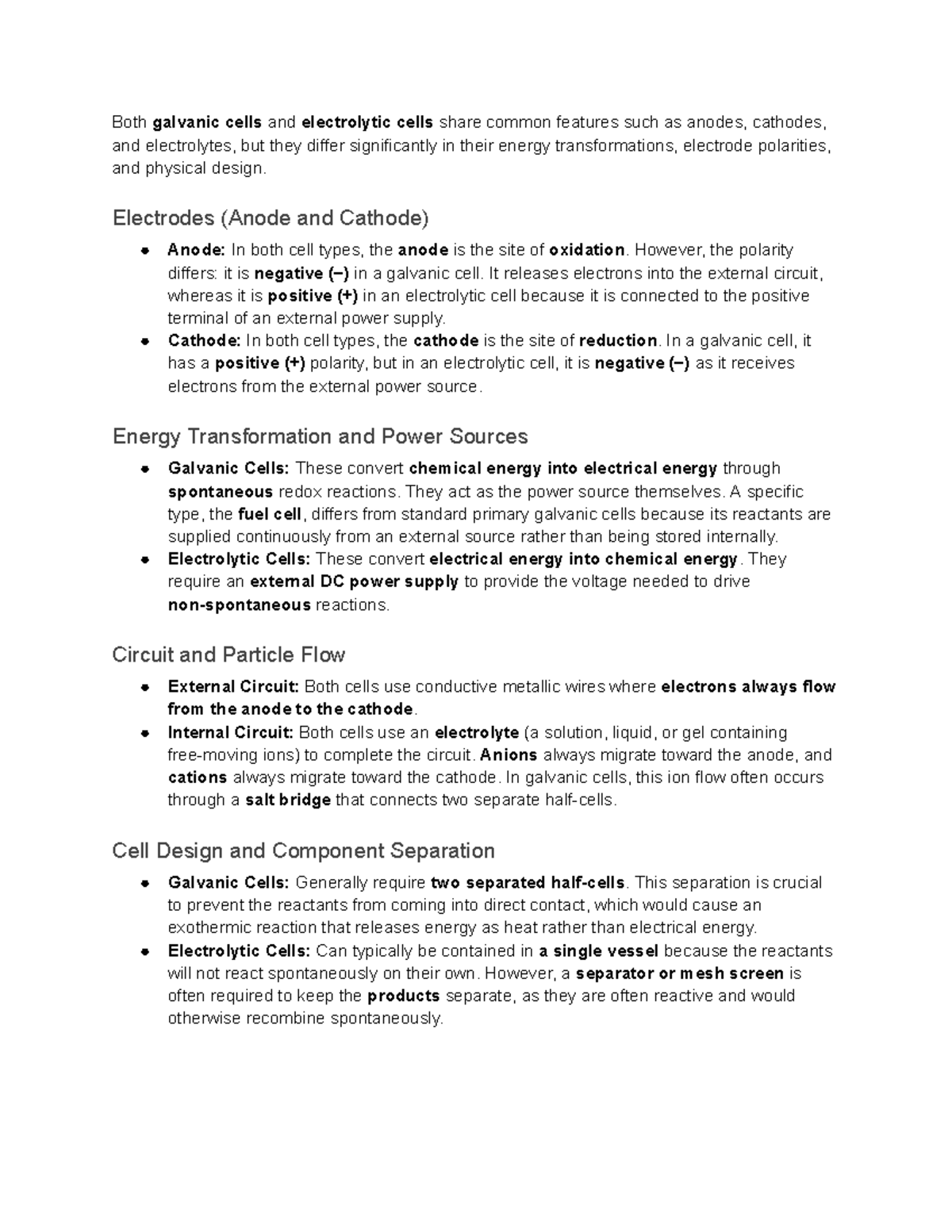 Galvanic vs. Electrolytic Cells: Key Differences Explained - Studocu