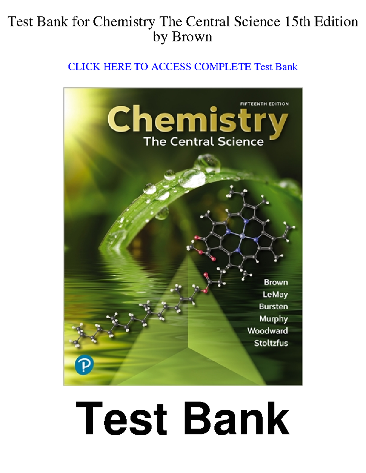 Chemistry Test Bank for The Central Science, 15th Edition (TBEXAM ...