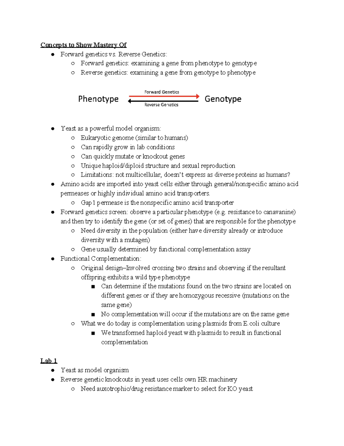 Lab Review Sheet: Mastery of Forward vs. Reverse Genetics Concepts - Studocu