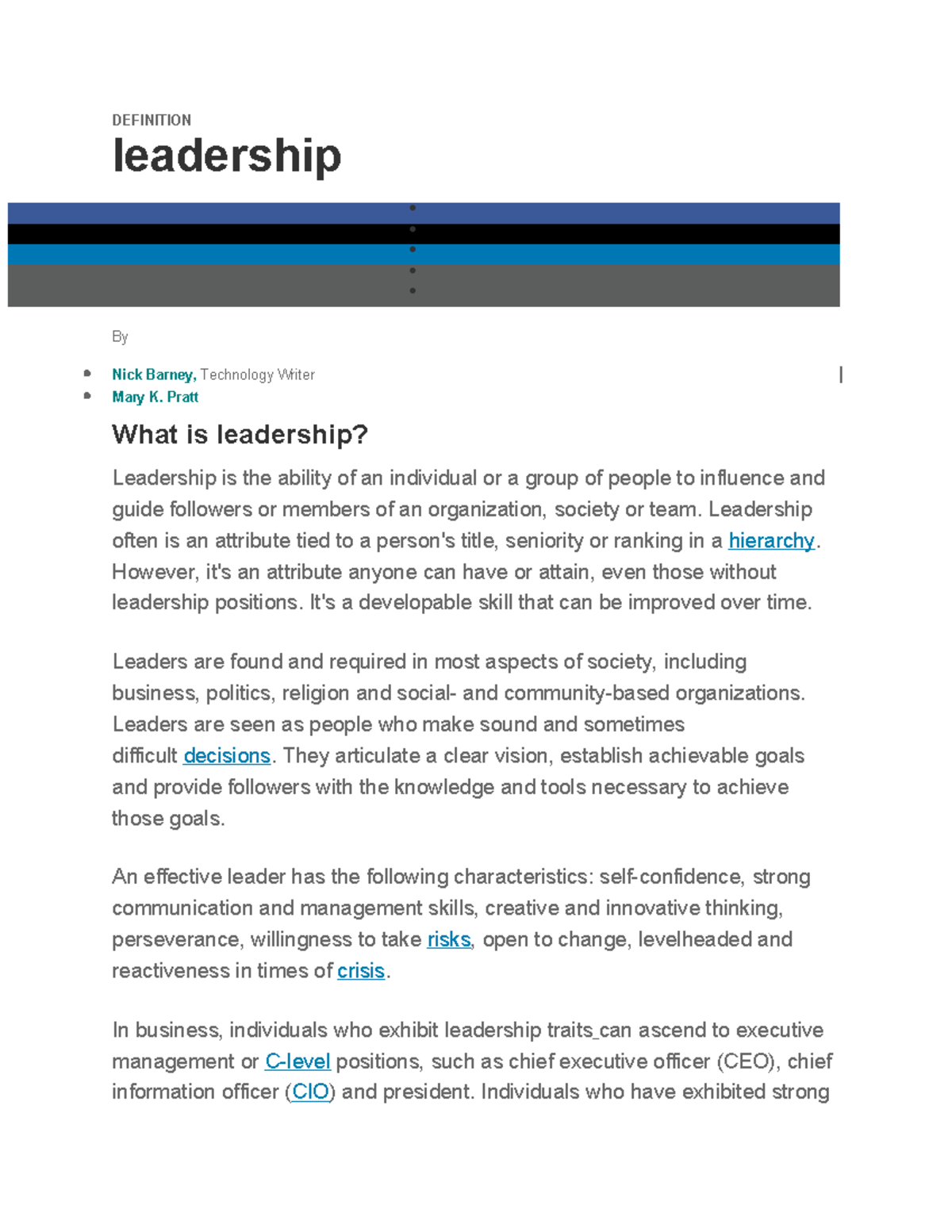 **Defining Leadership: Key Traits and Styles Explained** - Studocu