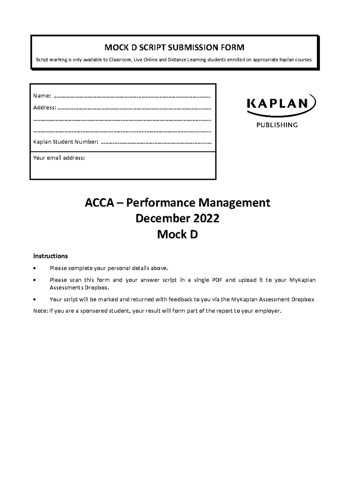 PM Mock D - Cover + Questions D22 - MOCK D SCRIPT SUBMISSION FORM ...