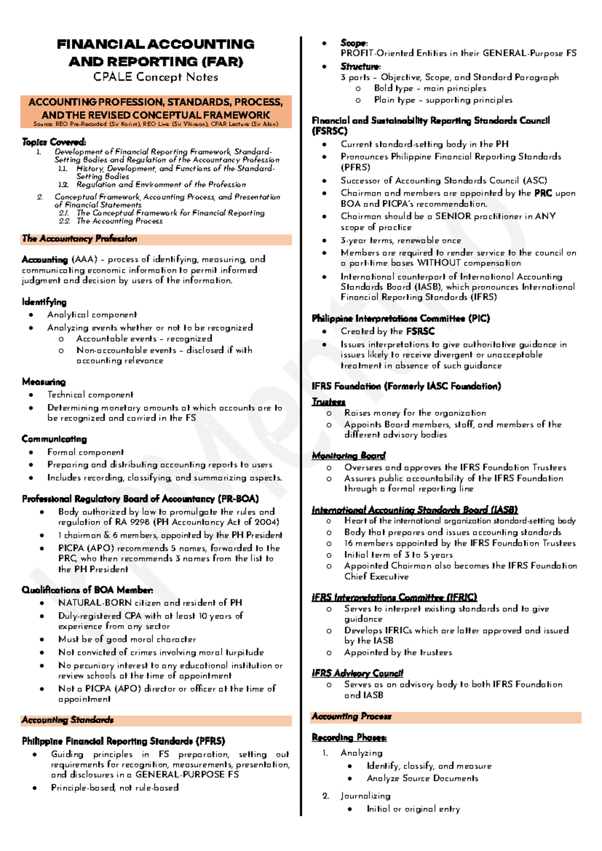 FAR CPALE Concept Notes: Accounting Standards & Framework Overview ...