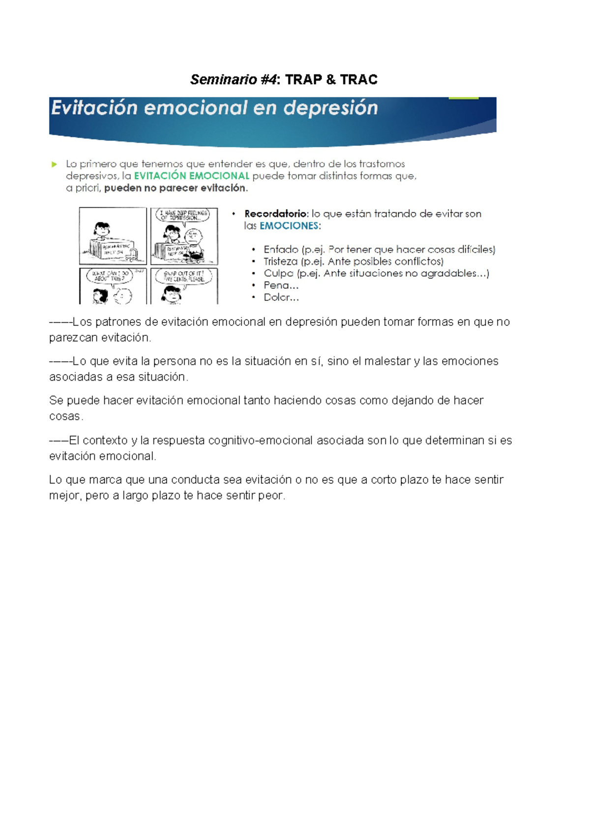 Seminario TRAP TRAC: Evitación Emocional y Estrategias de Afrontamiento ...