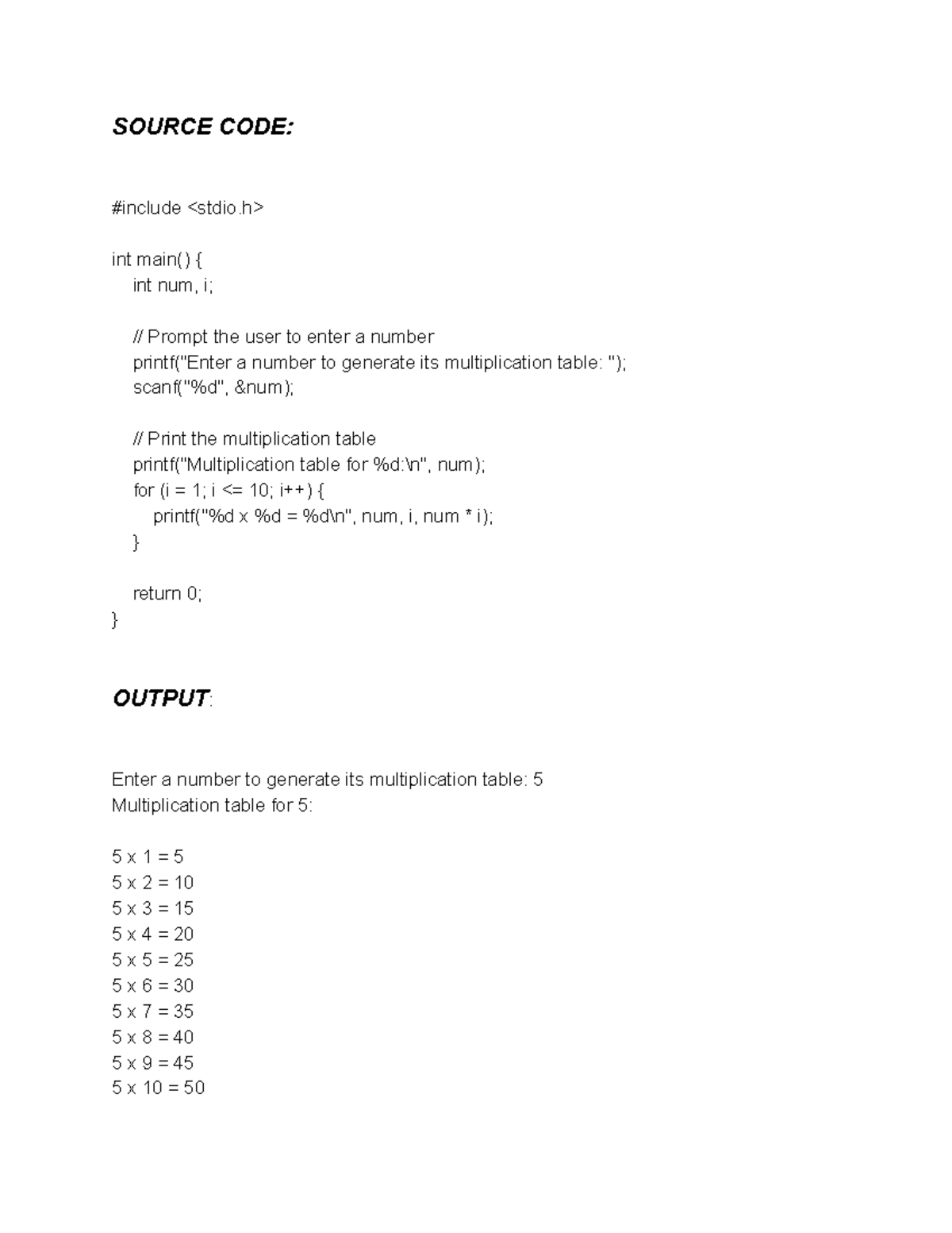 Mathematics class 8 - SOURCE CODE: #include int main() { int num, i; // Prompt the - Studocu