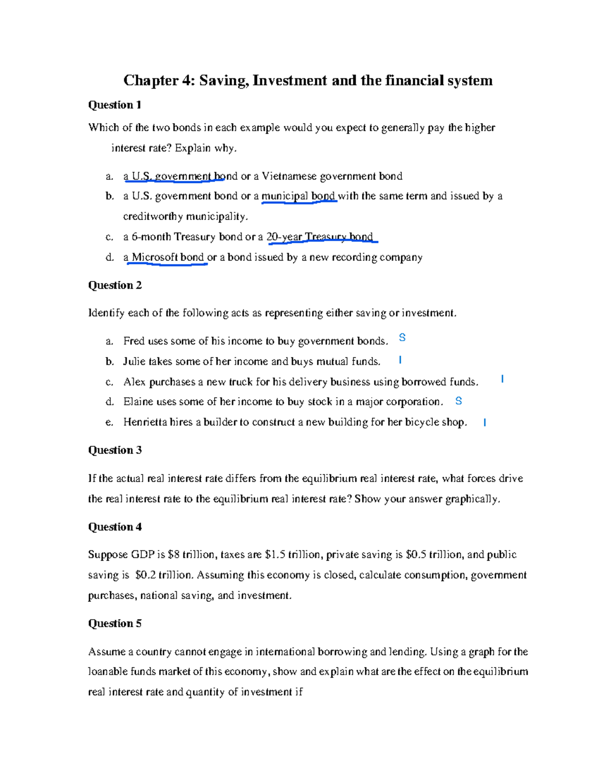 Problem 4 with note - Chapter 4: Saving, Investment and the financial ...