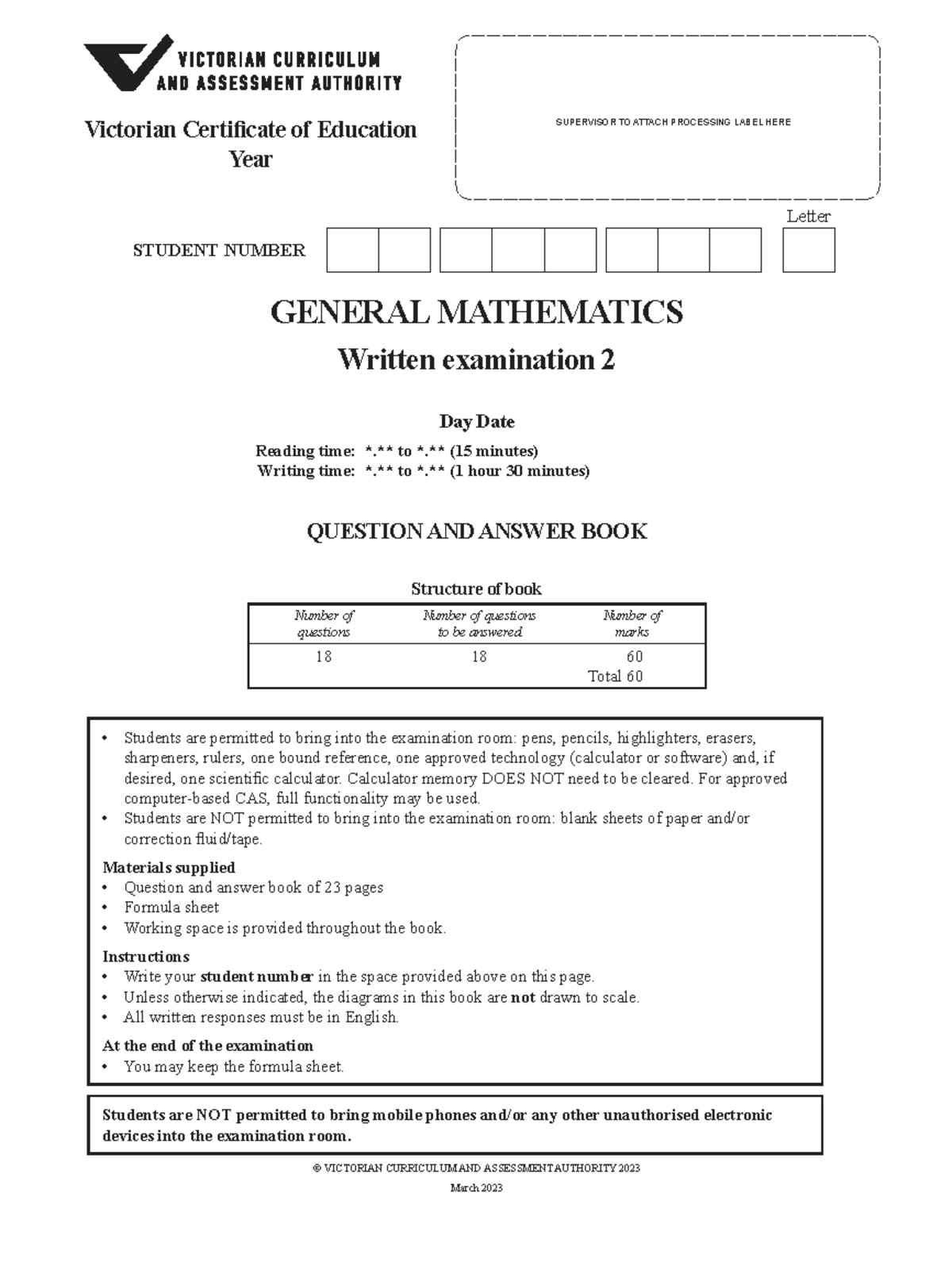 VCE General Mathematics 2 - Sample Exam Guide - Studocu
